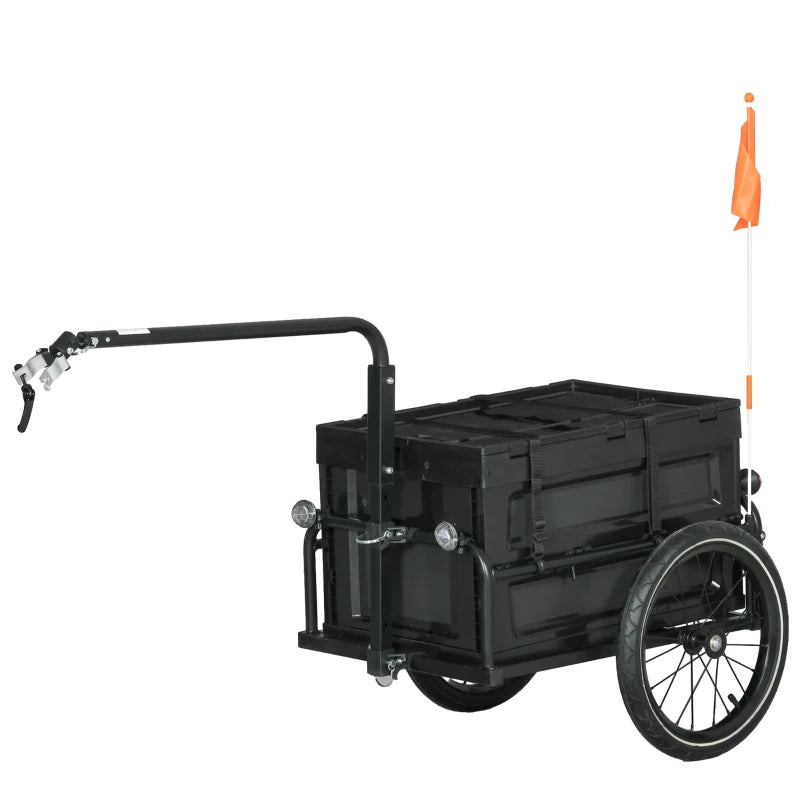 Black Steel Bike Cargo Trailer with 65L Storage Box, Reflectors - 40KG ...
